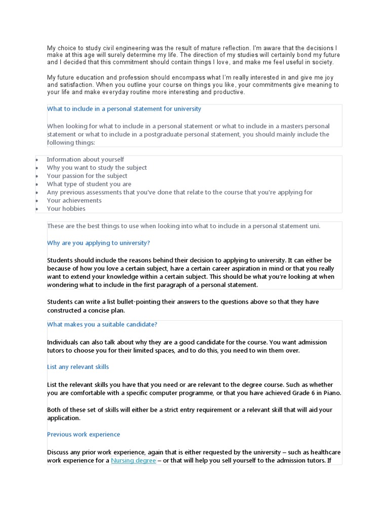 How To Write Personal Statement | PDF | Experience | Concept