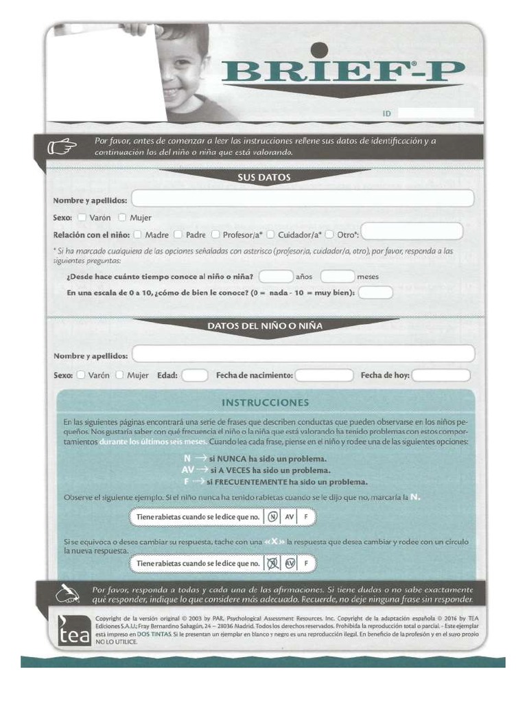 BRIEF-P Cuestionario (2 AÑOS A 5 AÑOS Y 11 MESES) | PDF