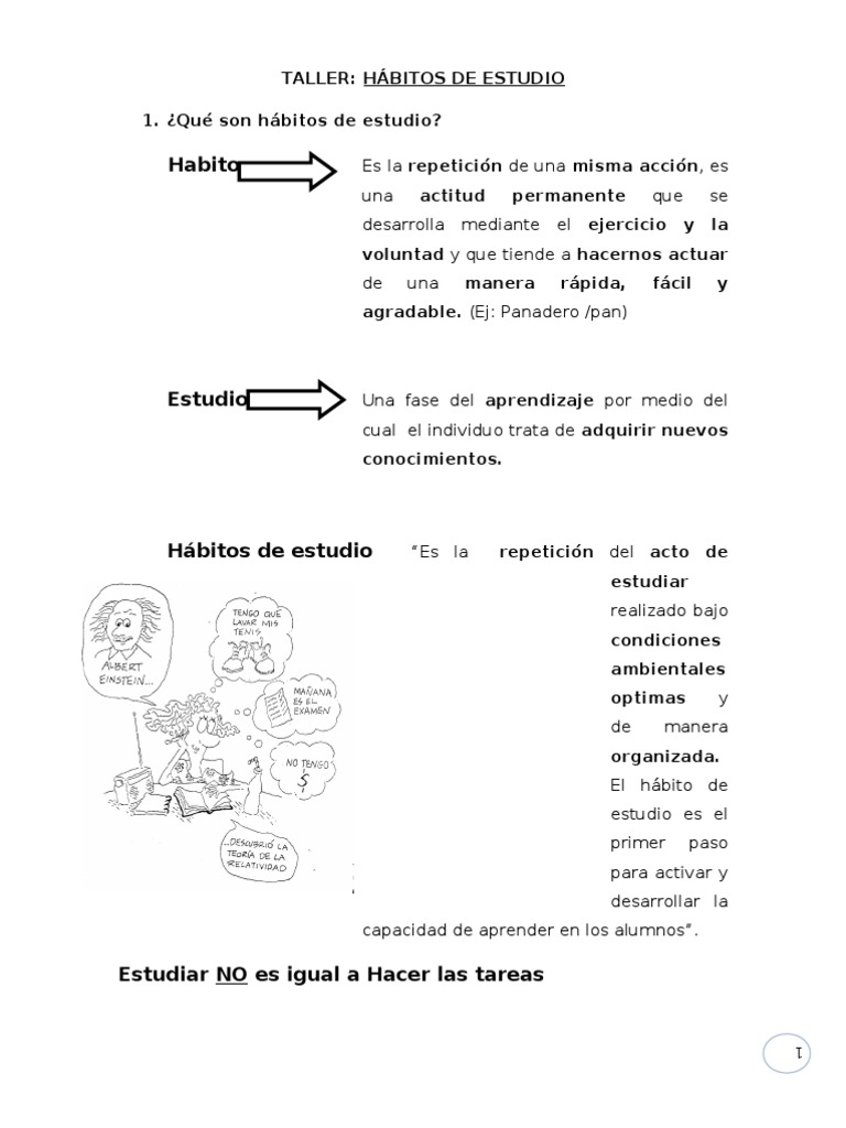 TALLER Habitos de Estudio | PDF | Lectura (proceso) | Motivación