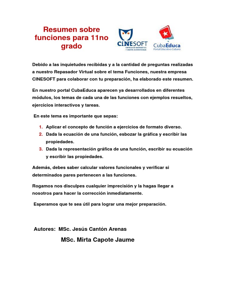 Resumen Funciones | PDF | Función (Matemáticas) | Ecuaciones