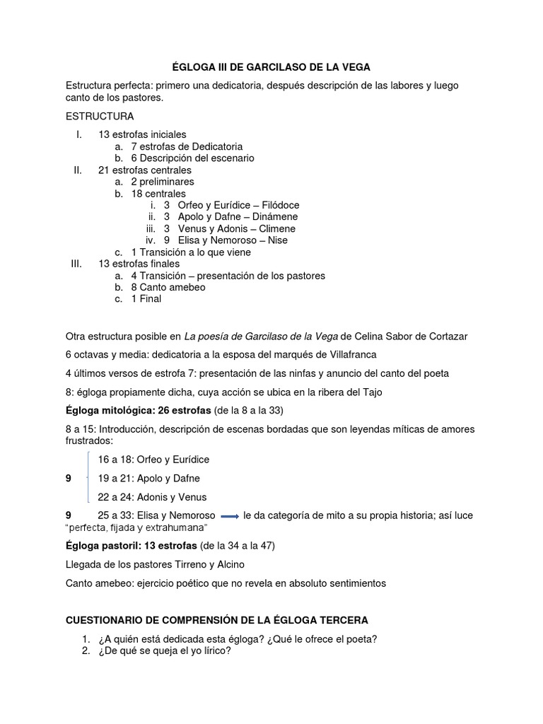 Égloga III Estructura y Cuestionario para Enviar | PDF | Metro (poesía ...