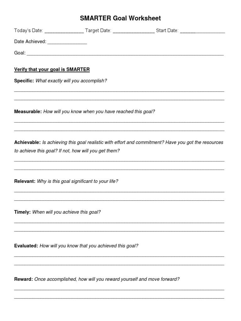 SMARTER Goals Worksheet | PDF | Goal | Cognition