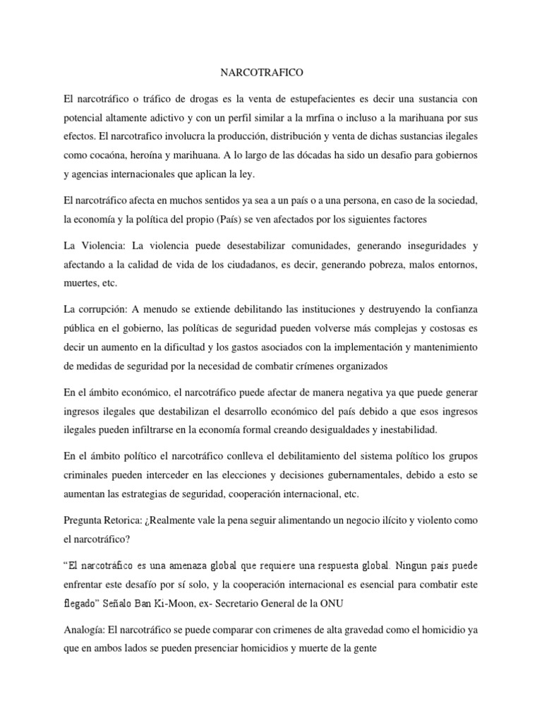 Texto argumentativo del narcotrafico | PDF | Comercio ilegal de drogas ...