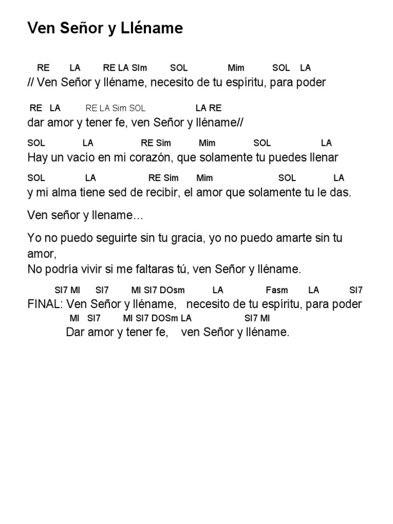Ven Señor y Lléname: Letra y Acordes | PDF