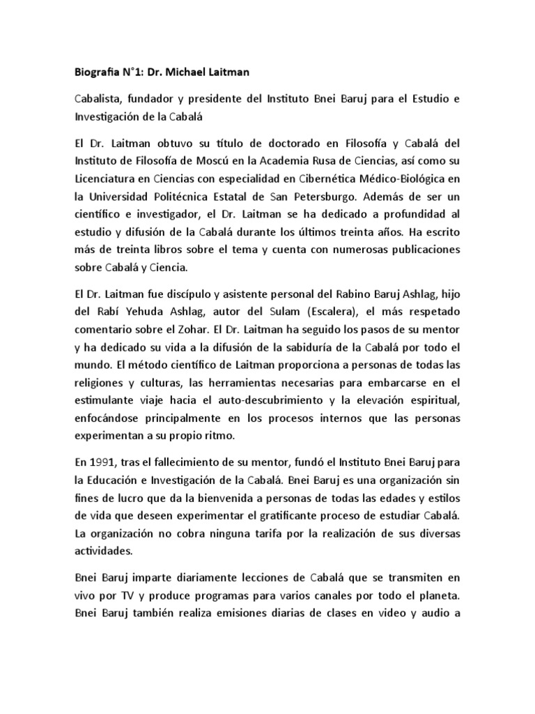 Biografia DR Rav Michael Laitman | PDF | Kábala | Science
