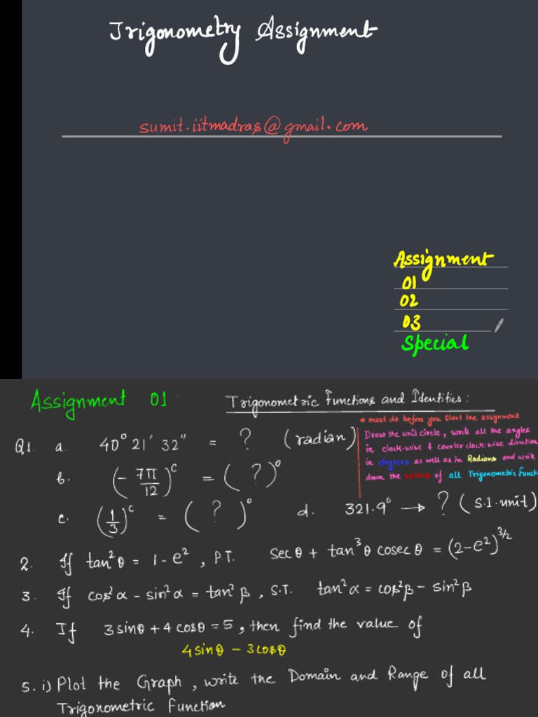 Trigonometry Assignment | Download Free PDF | Trigonometric Functions ...