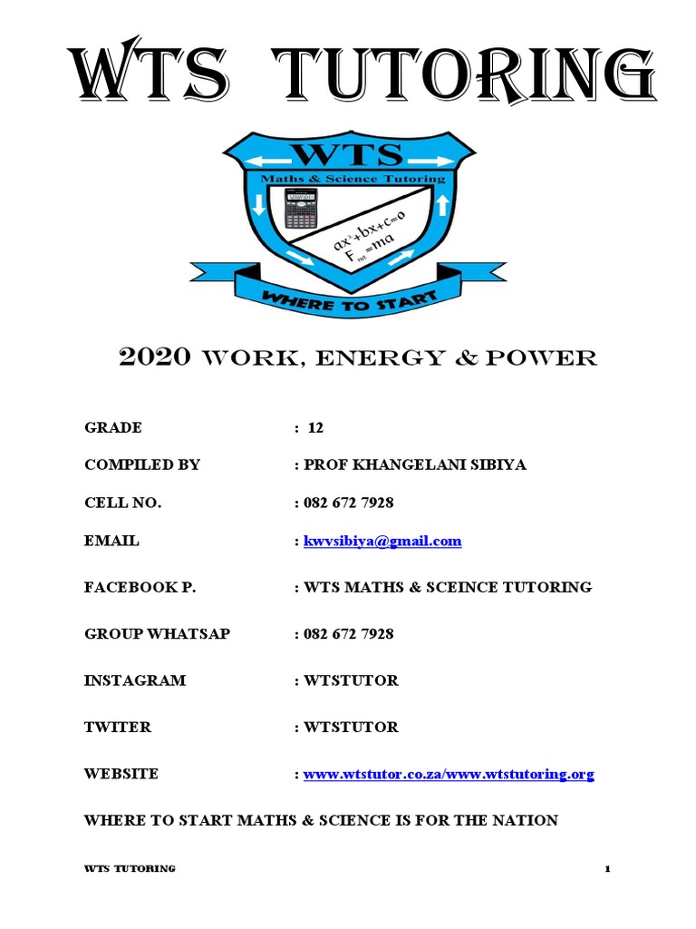 2020 WTS 12 Work, Energy & Power | PDF | Force | Power (Physics)
