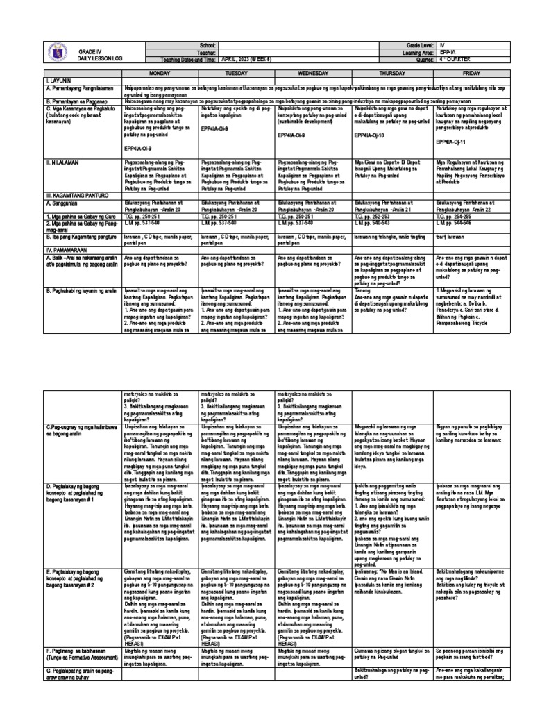 DLL Epp 4-Ia q4 w8 | PDF