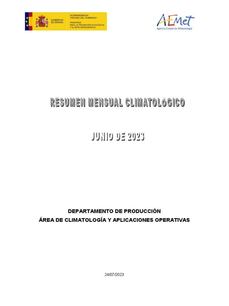Spanish Monthly Weather Statistics 2023 06 PDF Ciencias De La