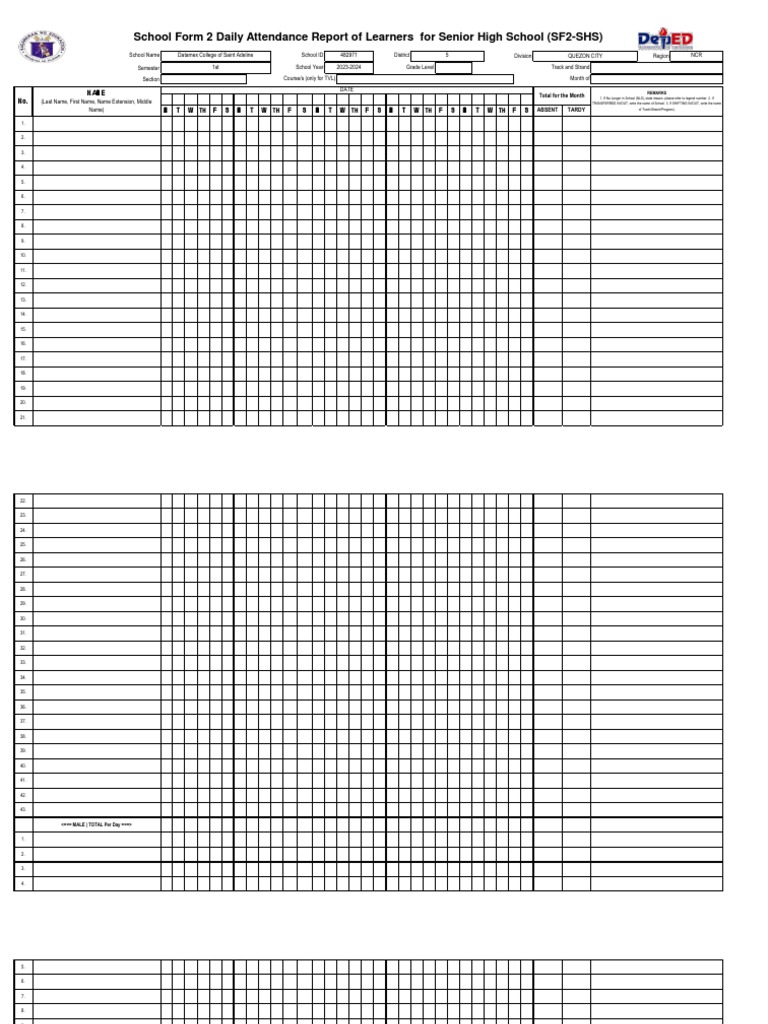 SCHOOL FORM 2 Attendance | PDF | Childhood | Human Development