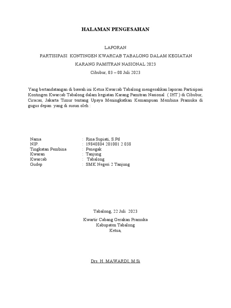 Halaman Pengesahan Laporan KPN 2023 | PDF