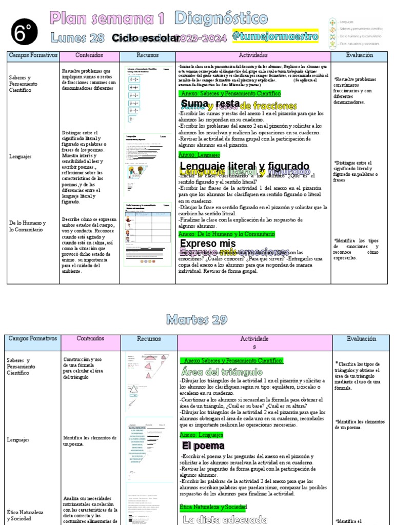 ? 6° Plan Semana 1 23-24? Tumejormaestro | PDF | Alimentos | Dieta