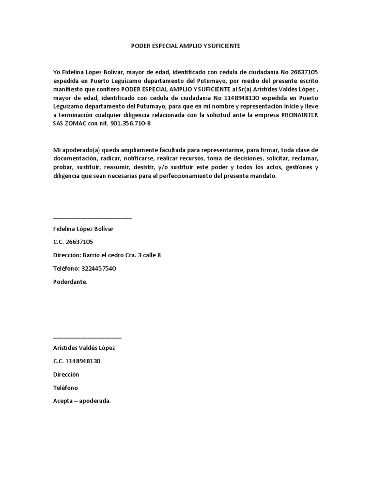 Poder Especial Amplio y Suficiente Fidelina Lopez | PDF