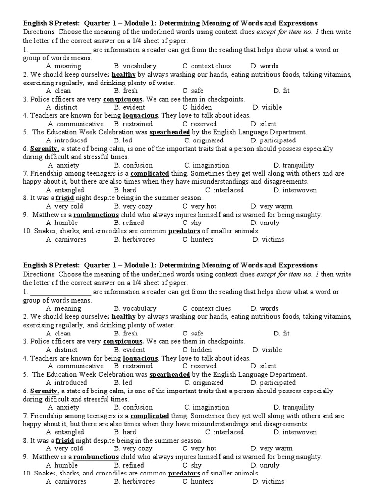 Week1 Pretest | PDF | English Language