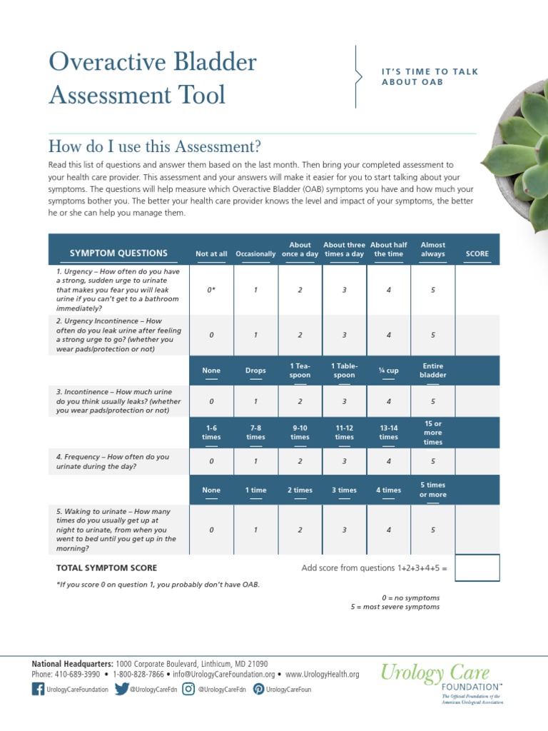 Overactive Bladder OAB Assessment Tool | PDF | Urinary Incontinence ...