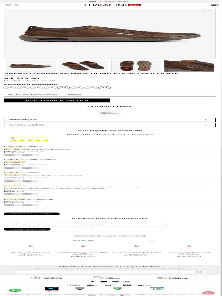 Sapato Ferracini Masculino Pulse Chocolate - Ferr | PDF