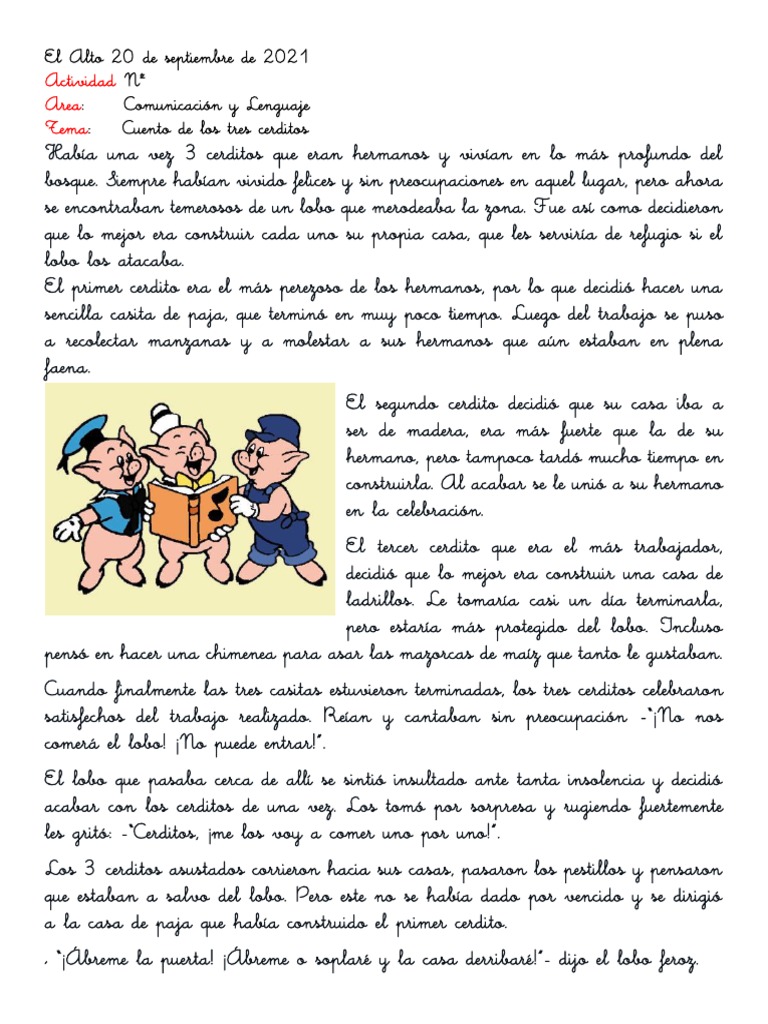 Cuento Los Tres Cerditos 20 Sept 21 Pdf