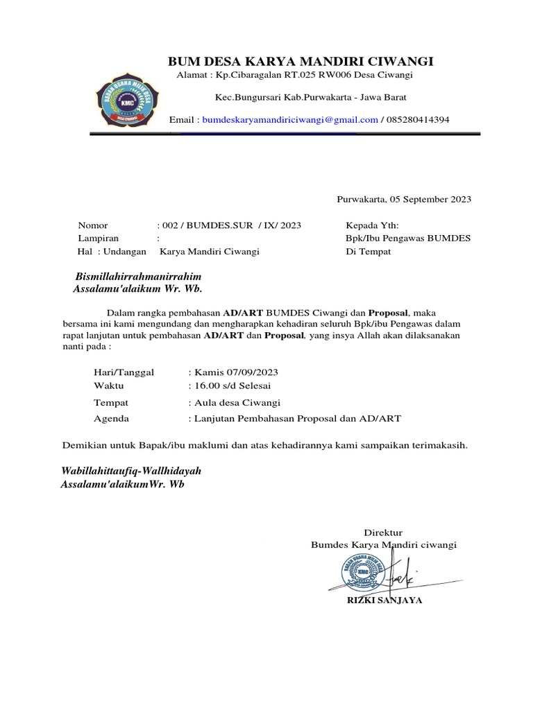 Surat Undangan Rapat Bumdes.02 | PDF