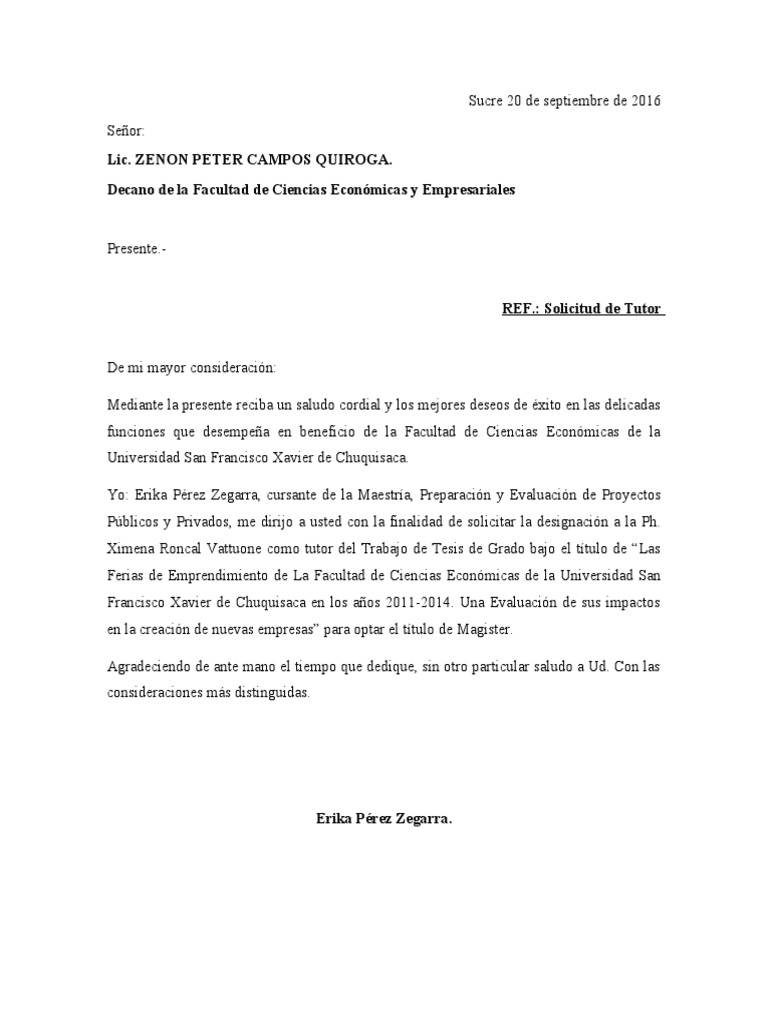 Carta de Solicitud de Tutor | PDF