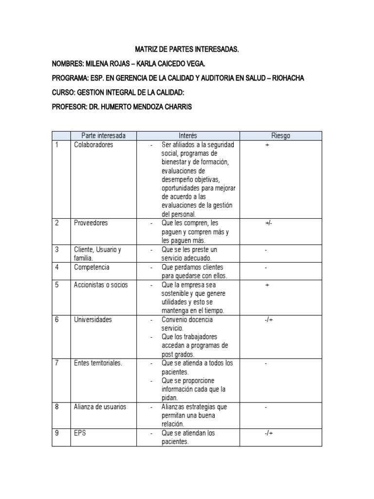 Matriz de Partes Interesadas | PDF