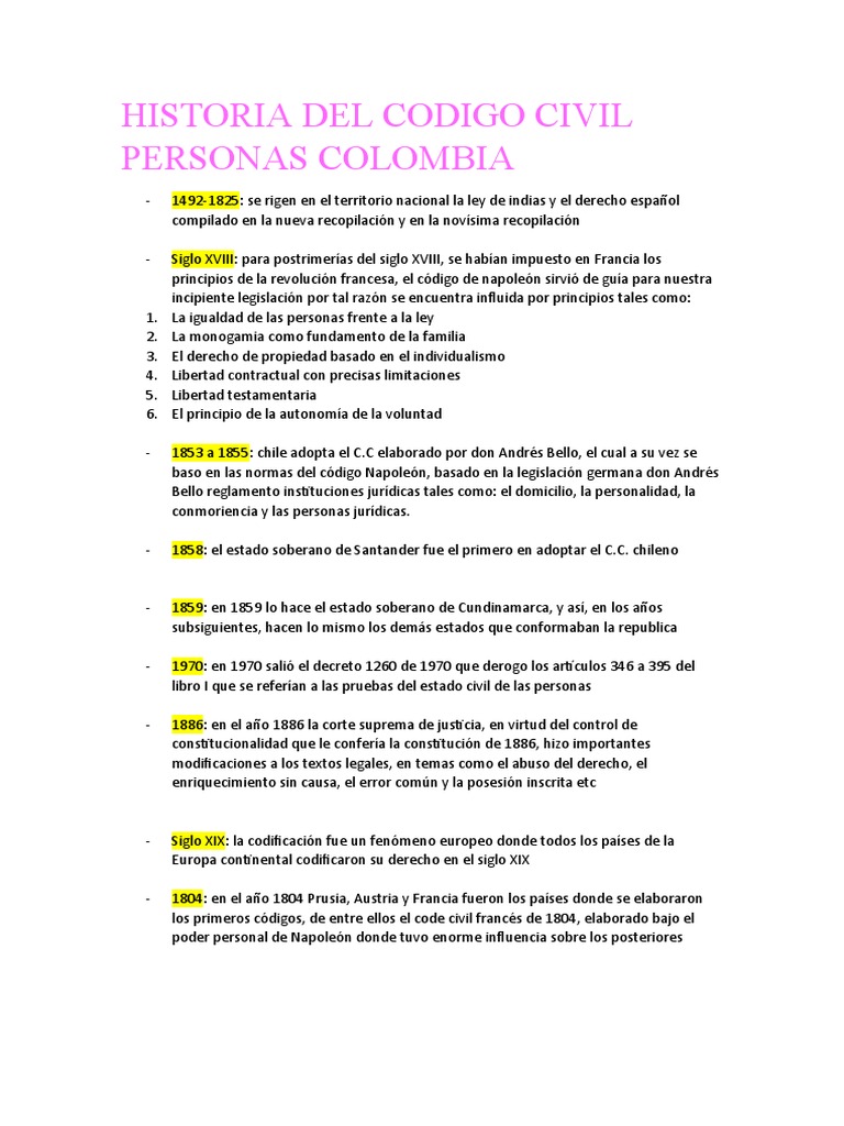 Historia Del Codigo Civil Personas Colombia | PDF | Constitución ...
