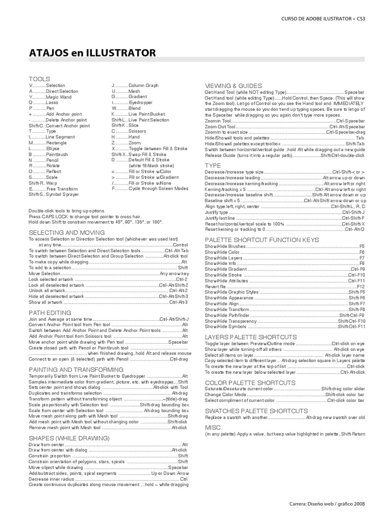 Illustrator Shortcuts | PDF | Adobe Illustrator | Graphic Design Illustrator Shortcuts | PDF | Adobe Illustrator | Graphic Design
