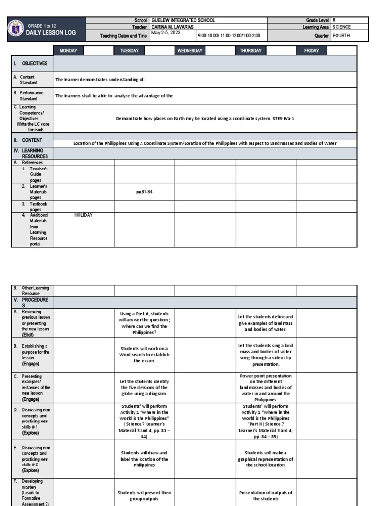 Dll Science Week 1 Pdf Learning Teachers