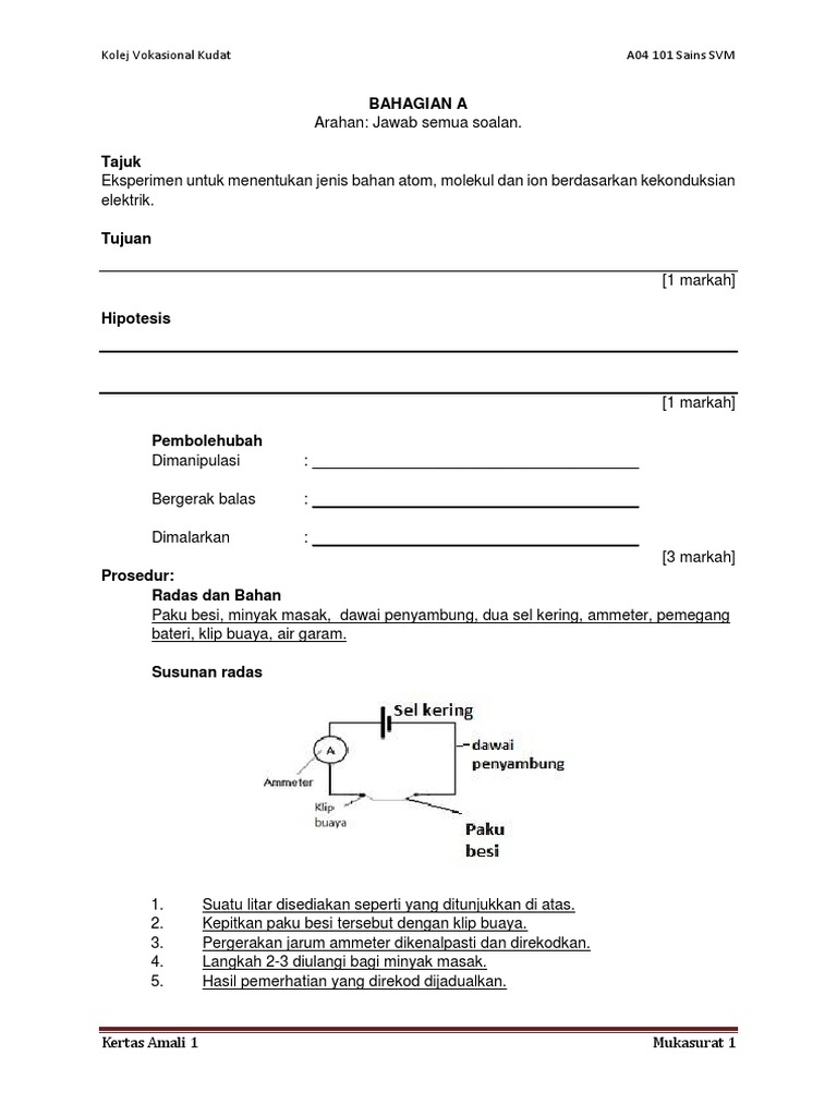 Amali SVM 1 Sem 1 Sains | PDF