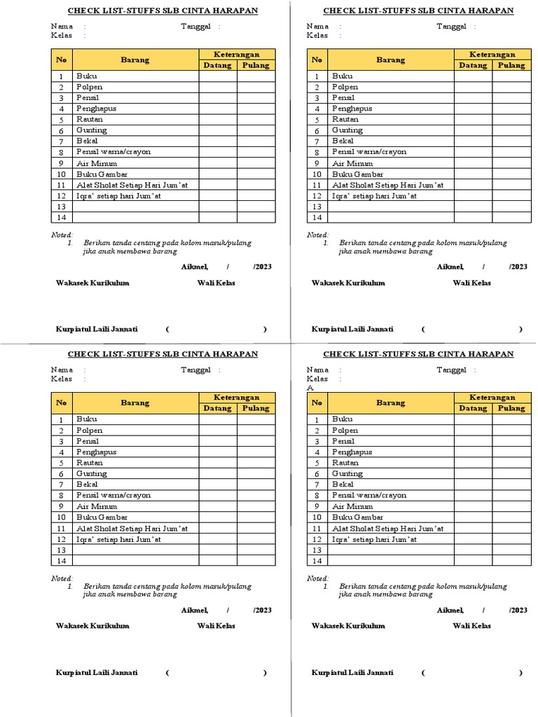Cek Barang Siswa SLB | PDF