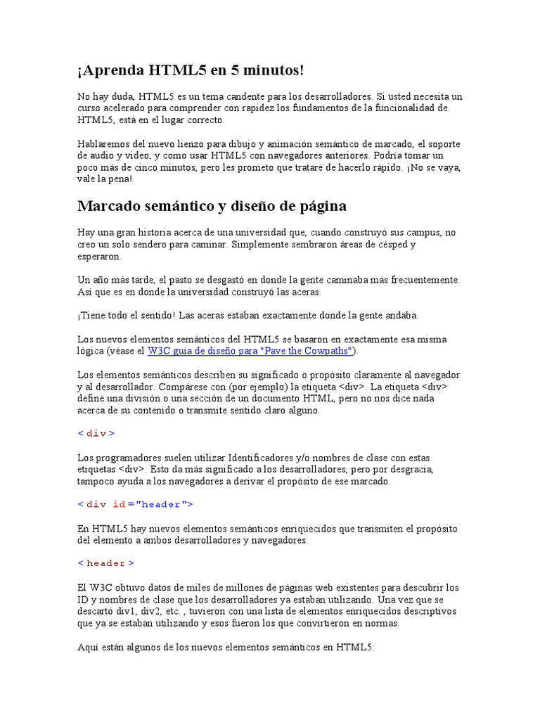 Aprenda HTML5 en 5 Minutos | PDF | explorador de Internet | HTML Aprenda HTML5 en 5 Minutos | PDF | explorador de Internet | HTML