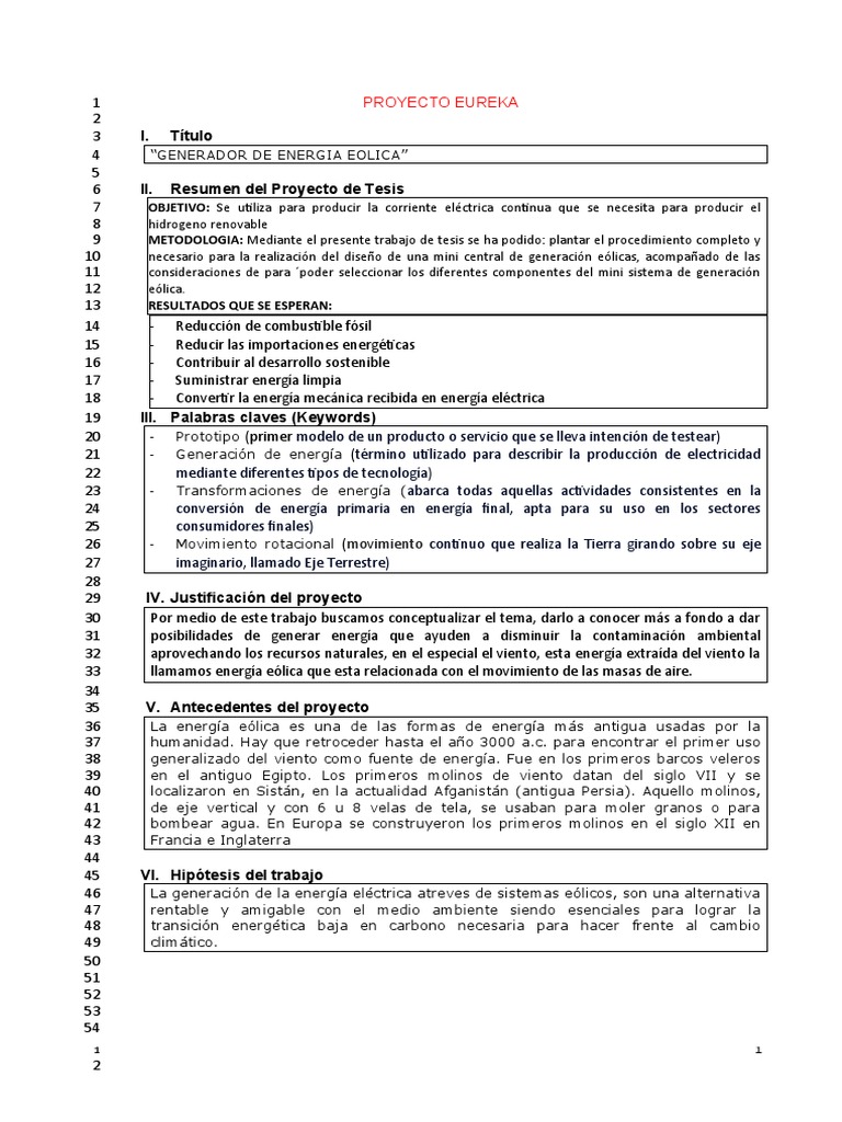Proyecto Eureka | PDF | Energía renovable | Energía eólica