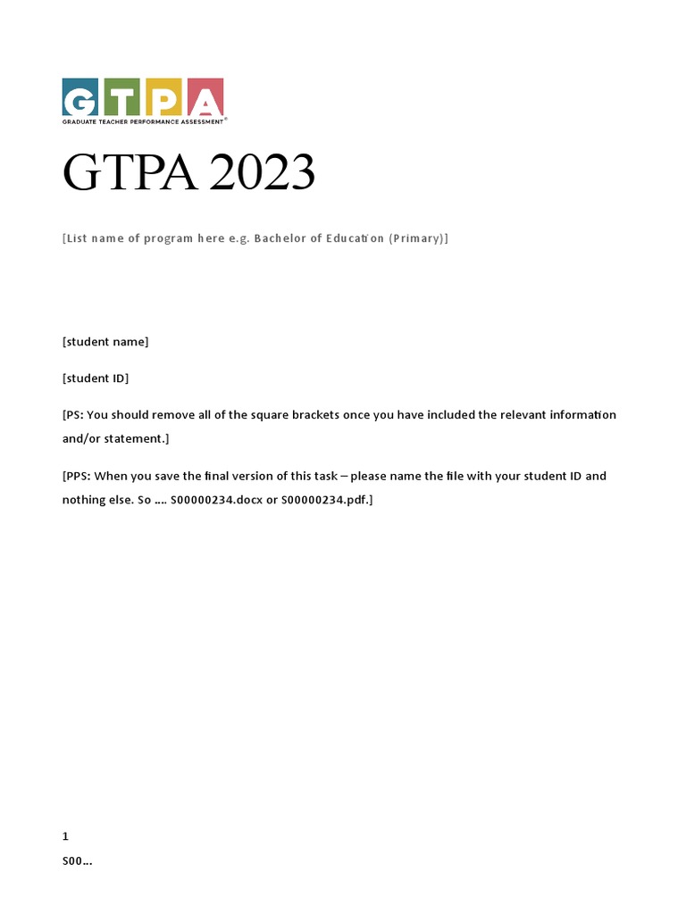 Gtpa 2023 Template Pdf Rubric Academic Curriculum
