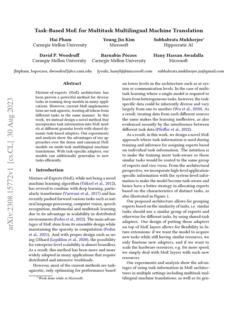 Task-Based Moe For Multitask Multilingual Machine Translation | PDF | Cognition | Systems Theory
