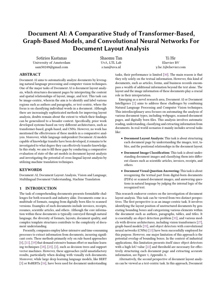 Document AI: A Comparative Study of Transformer-Based, Graph-Based Models, and Convolutional ...