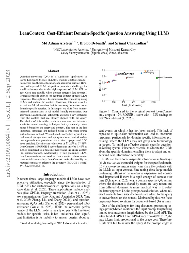 Leancontext: Cost-Efficient Domain-Specific Question Answering Using Llms | PDF | Information ...