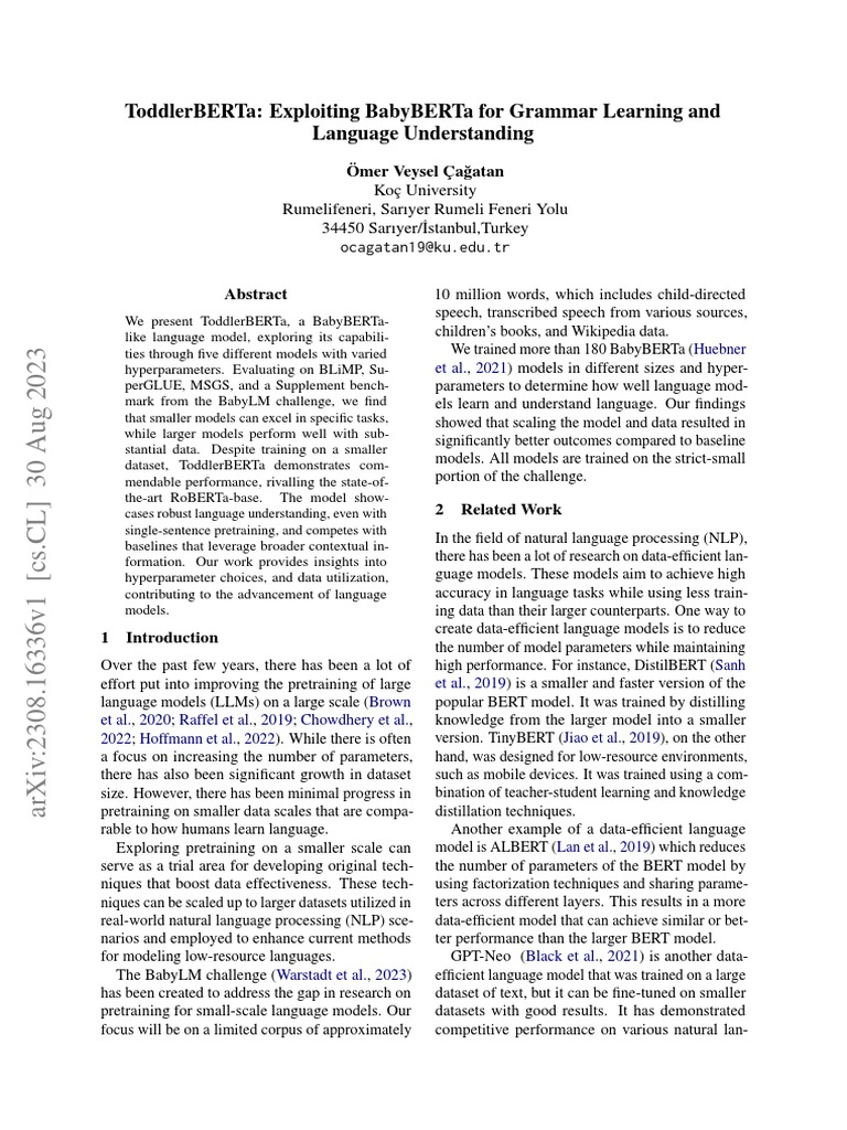 Toddlerberta: Exploiting Babyberta For Grammar Learning and Language Understanding | PDF ...