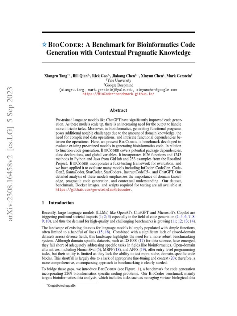 B C: A Benchmark For Bioinformatics Code Generation With Contextual ...