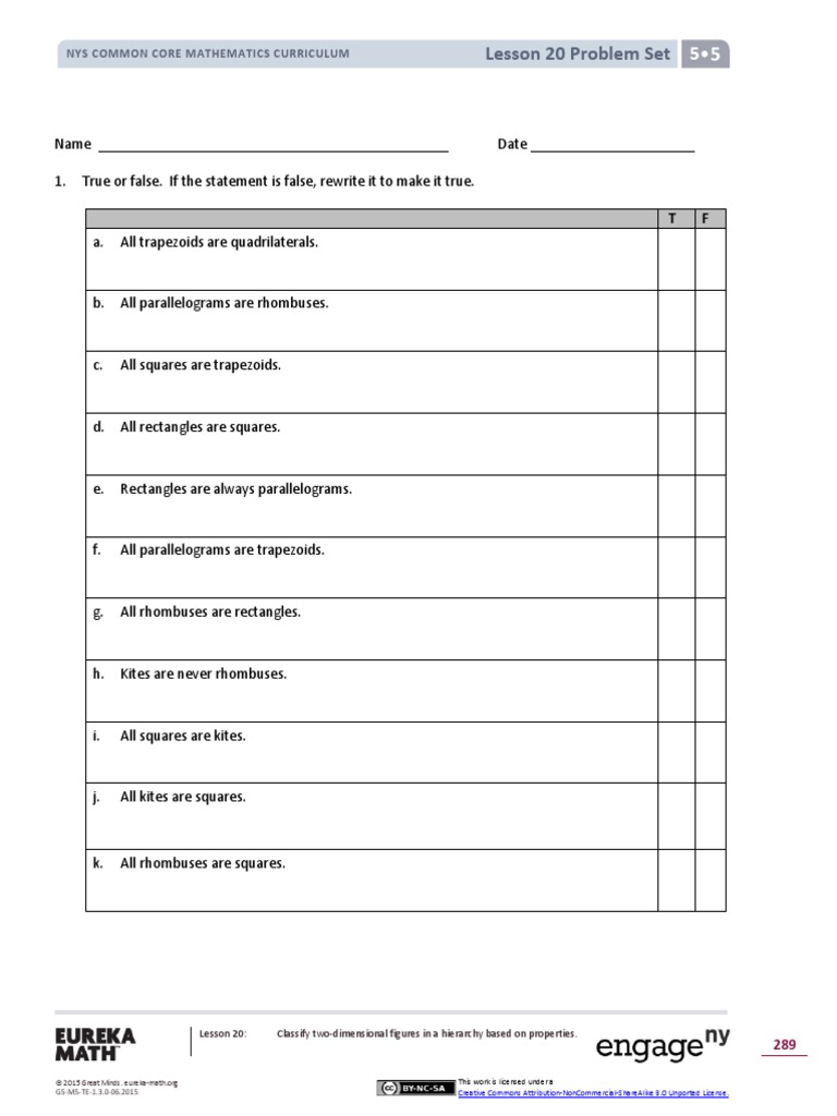 Lesson 20 Problem Set: Nys Common Core Mathematics Curriculum | PDF ...