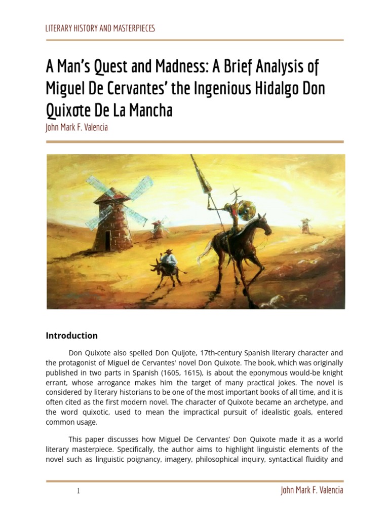 A Man's Quest and Madness - A Brief Analysis of Miguel de Cervantes ...