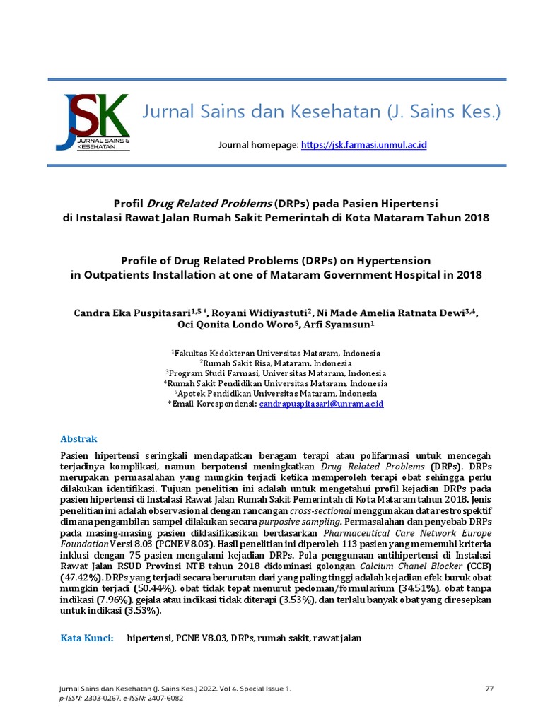 Jurnal Sains Dan Kesehatan (J. Sains Kes.) : Journal Homepage | PDF