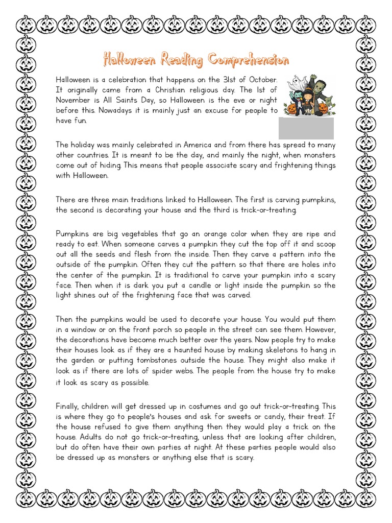 Halloween Reading Comprehension Worksheet | PDF | Trick Or Treating ...