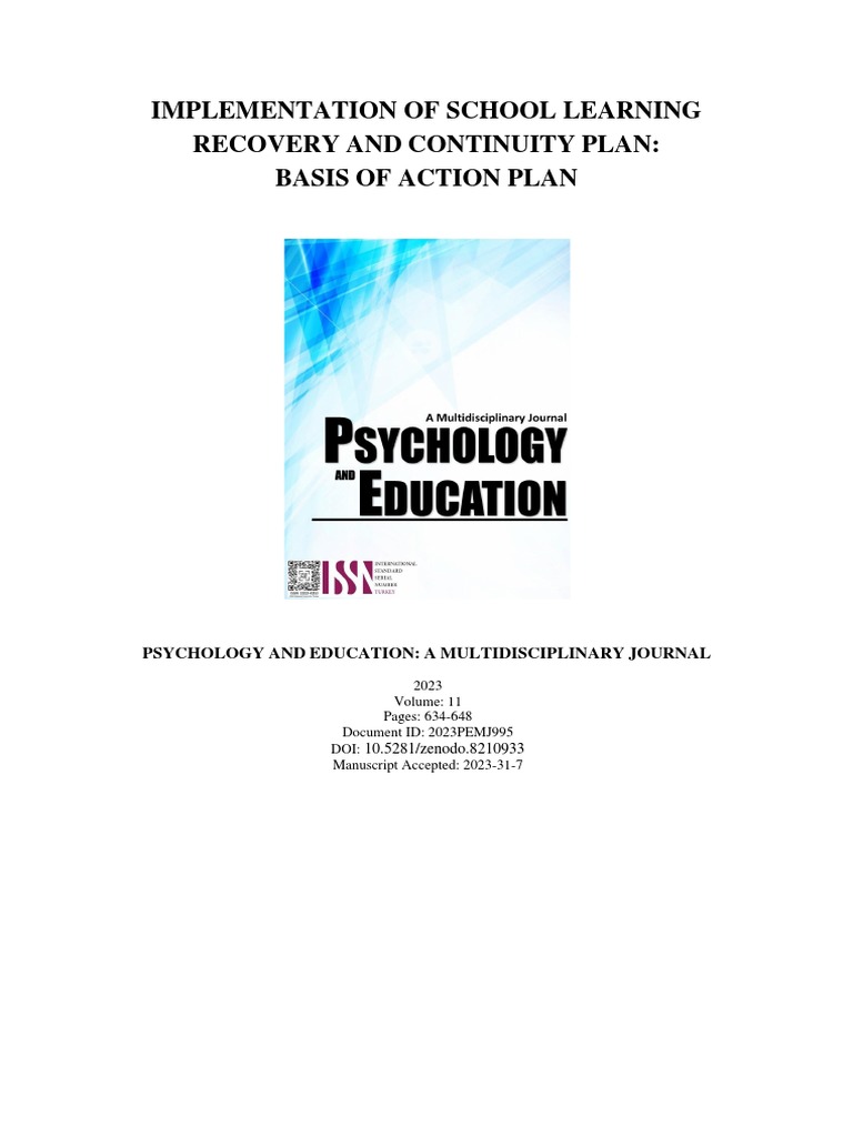 Implementation of School Learning Recovery and Continuity Plan: Basis ...
