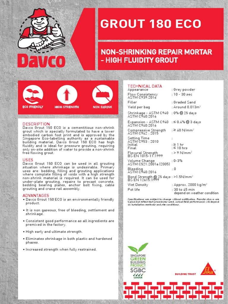 TM Grout 180 | PDF | Concrete | Materials