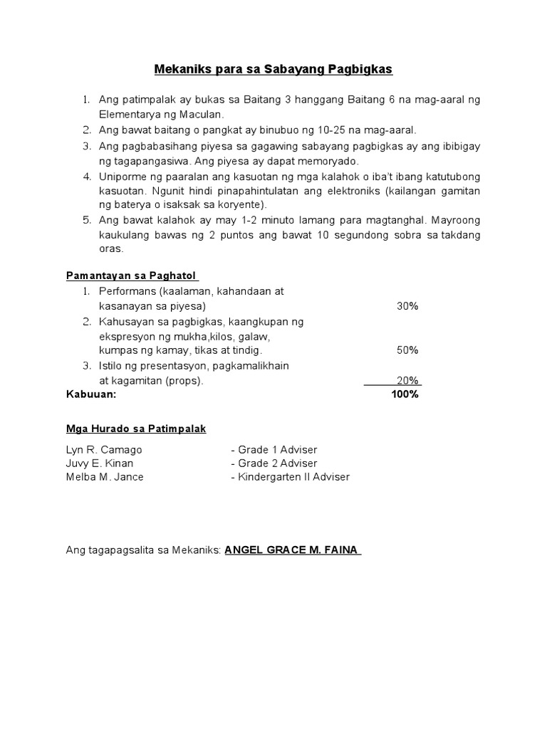 Mekaniks para Sa Sabayang Pagbigkas | PDF