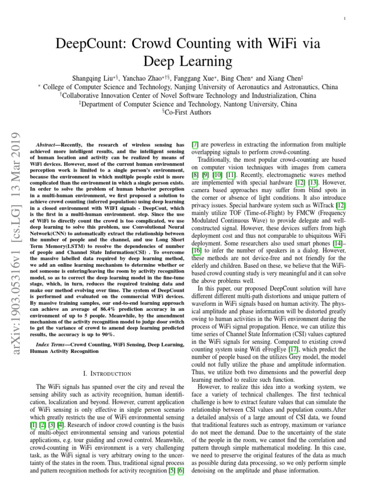 DeepCount - Crowd Counting With WiFi Via Deep Learning - 2019 | PDF | Deep Learning | Artificial ...