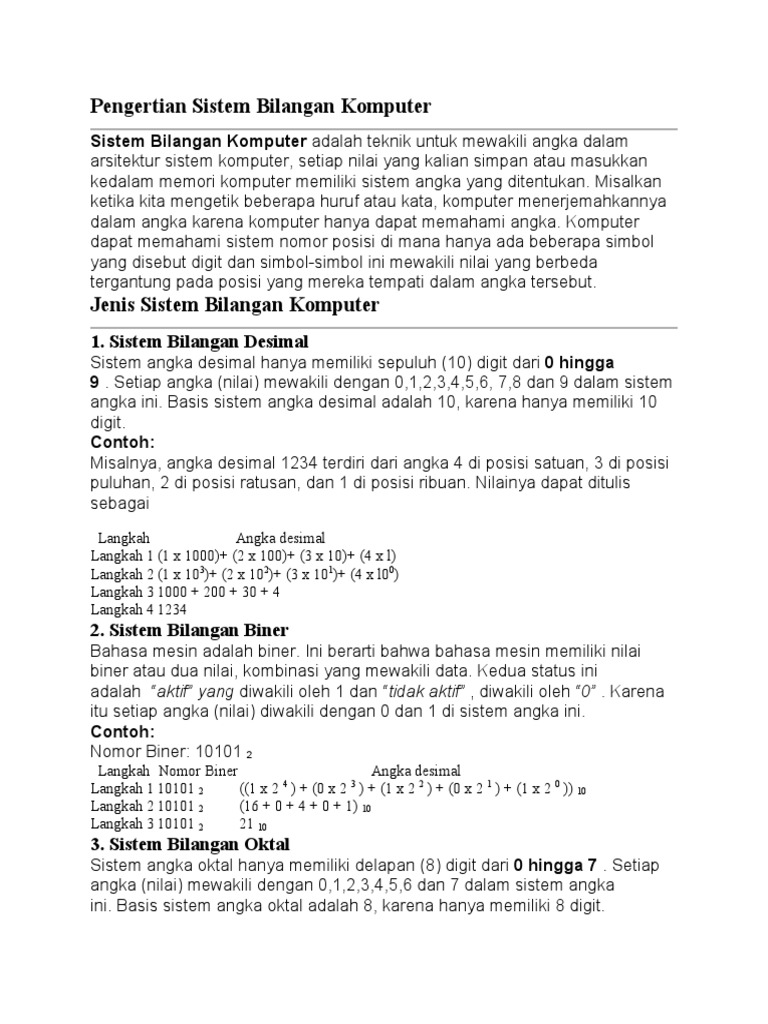 Pengertian Sistem Bilangan Komputer | PDF | Metode & Bahan Ajar