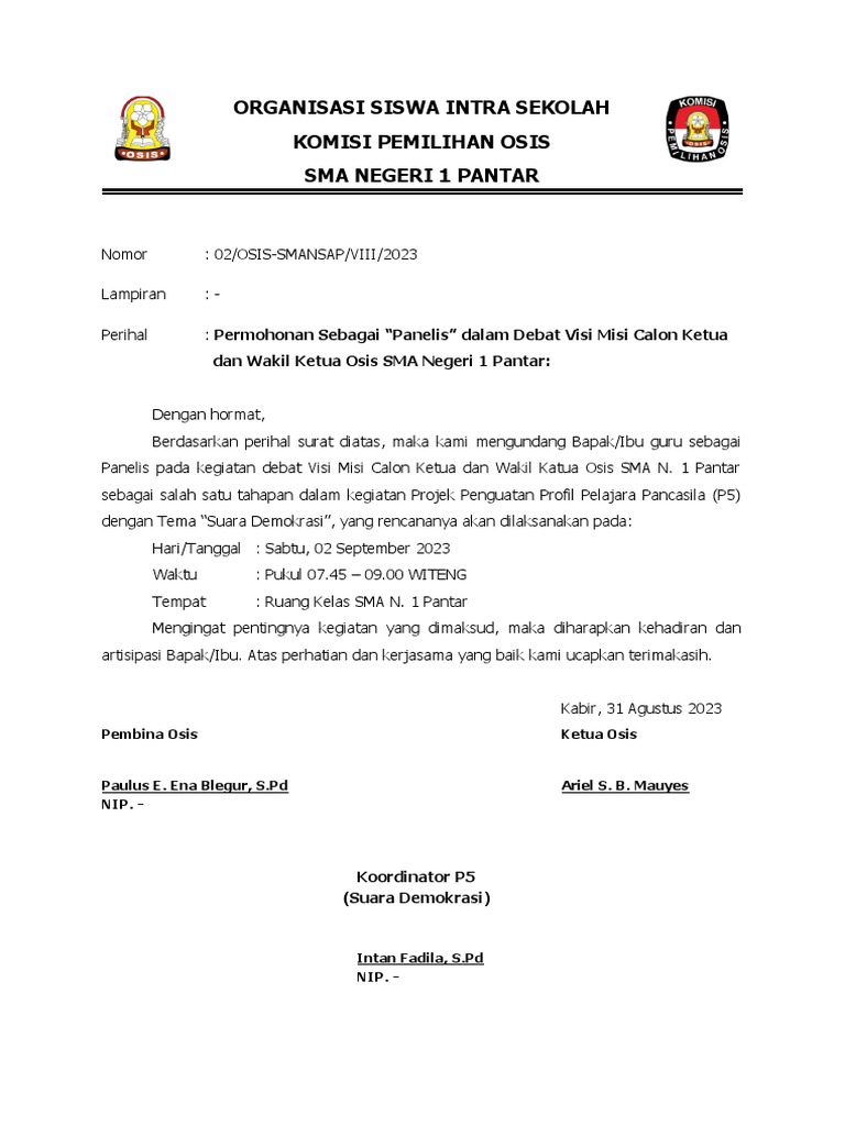 Undangan Debat Visi Misi Calon OSIS | PDF