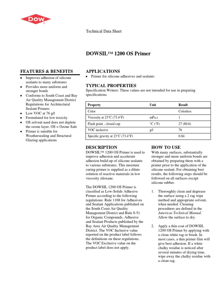 63 1178 01 Dowsil 1200 Os Primer | PDF | Silicone | Adhesive