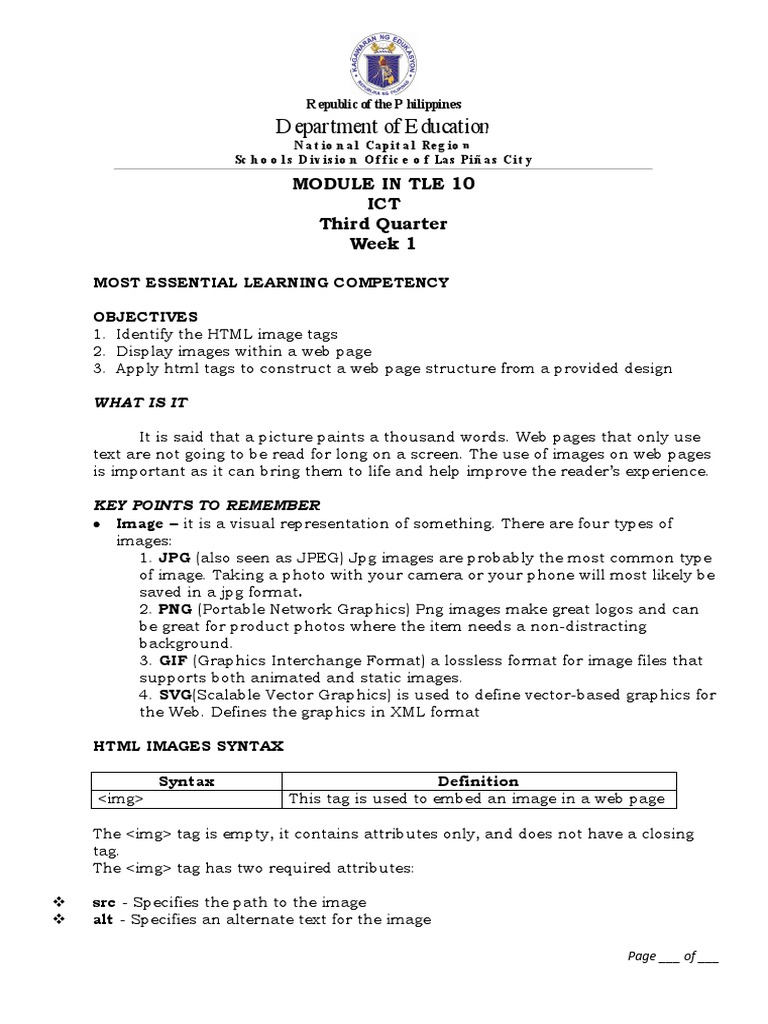 3RD Quarter W1 HTML | PDF | Html | Html Element