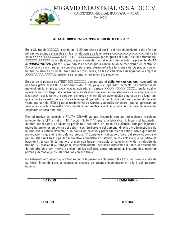 Acta Administrativa Por Robo | PDF